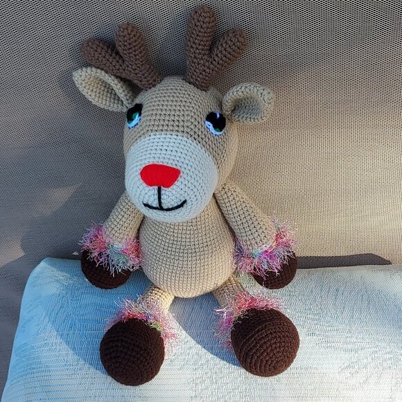 Toys | Sold Handmade Crochet Rudolph The Rednosed Reindeer Stuffed ...